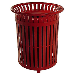 Paris 34 Gal. Red Steel Outdoor Trash Can with Steel Lid and Plastic Liner