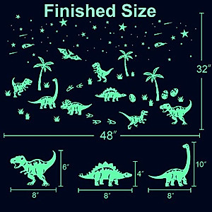Dinosaur Room Decor for Boys, Glow in The Dark Stickers, Dinosaur Wall Decals, Footprints, Eggs, Animal Tree Glow in The Dark Stars for Kids Toddler Girls Bedroom, Living Room