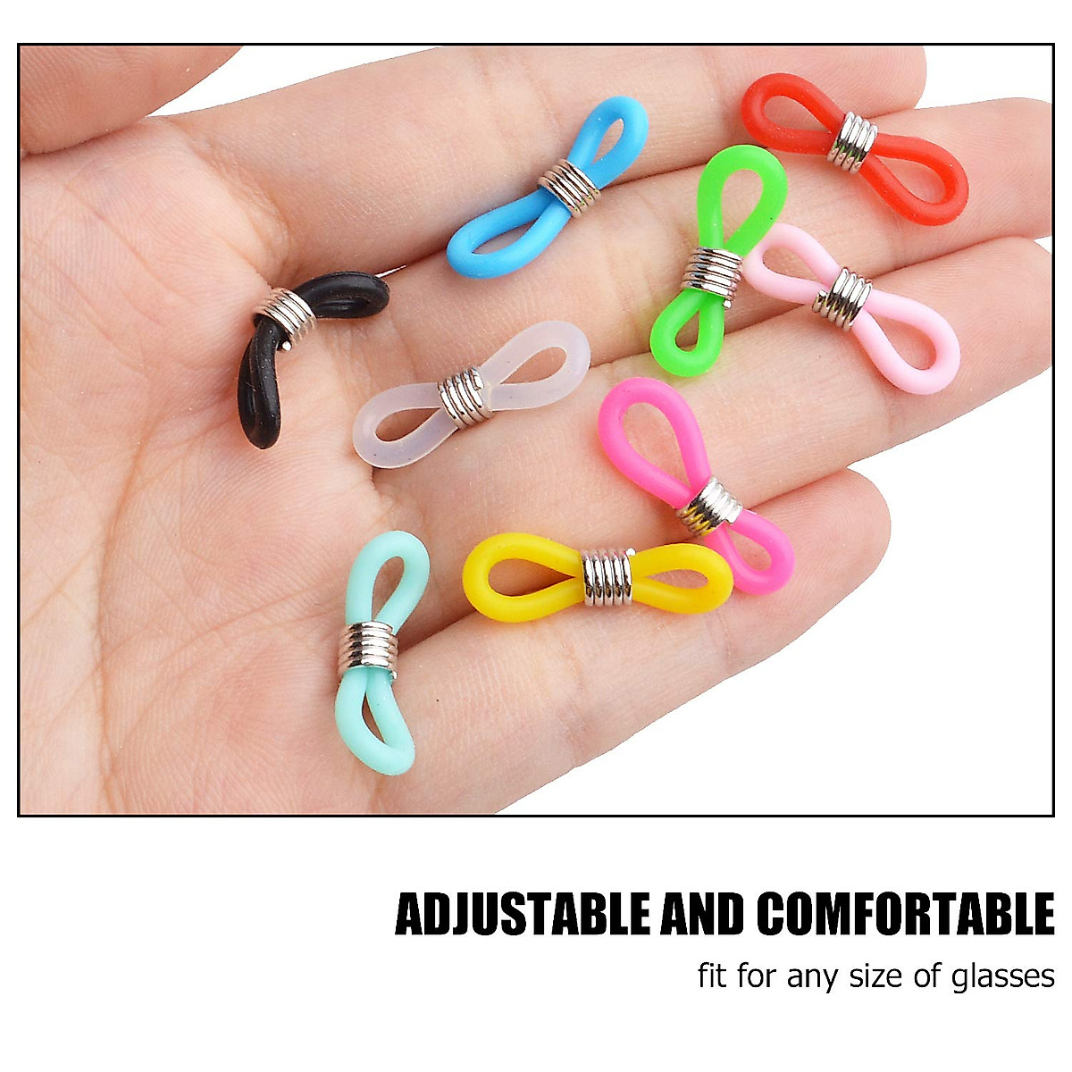 Eyeglass Chain,50pcs 20x5mm Ends Adjustable Silicone Glasses Retainer Connectors Anti-Slip Eyeglass Ends Safety Glasses Holder Loop Ends for Adults Children Spectacle Reading Eyeglass,10 Colors