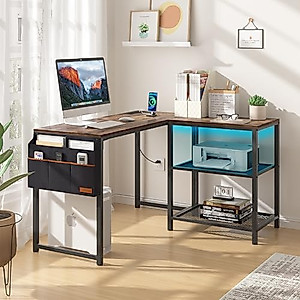 VECELO L Shaped Computer Desk 49 Inch Writing Study Corner Gaming Table with Storage Shelves and Side Bag, for Home Office Workstation