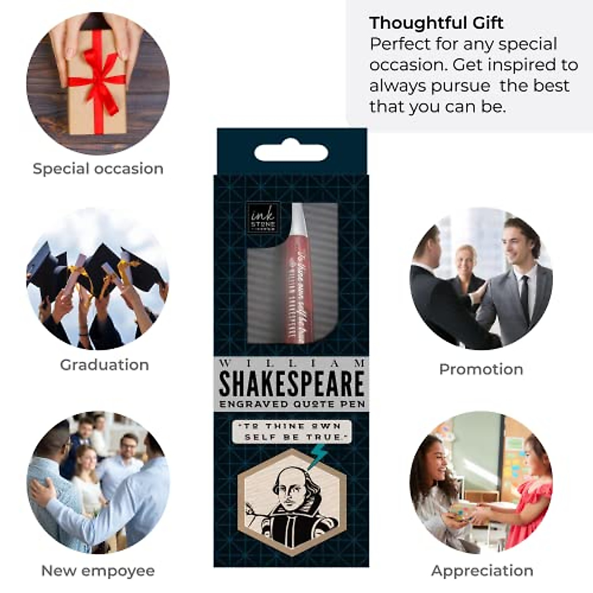 William Shakespeare Engraved Inspirational Quote Pen - To Thine Own Self Be True. - Literary Gifts for Writers Authors Readers Actors Librarians English Teachers