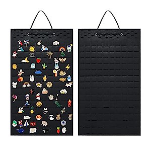 LOPURO Hanging Brooch Pin Organizer, Display Pins Storage Case Buttons and Lapel Collections Wall Pin Collections Storage Holder Hold Up to 96 Brooch Pins (black)