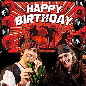 Ninja Themed Birthday Party Supplies Ninja Party Favors Decorations Warrior Birthday Banner Ninja Birthday Backdrop for Boys Happy Birthday Wall Hanging 70.8 x 43.3 Inch