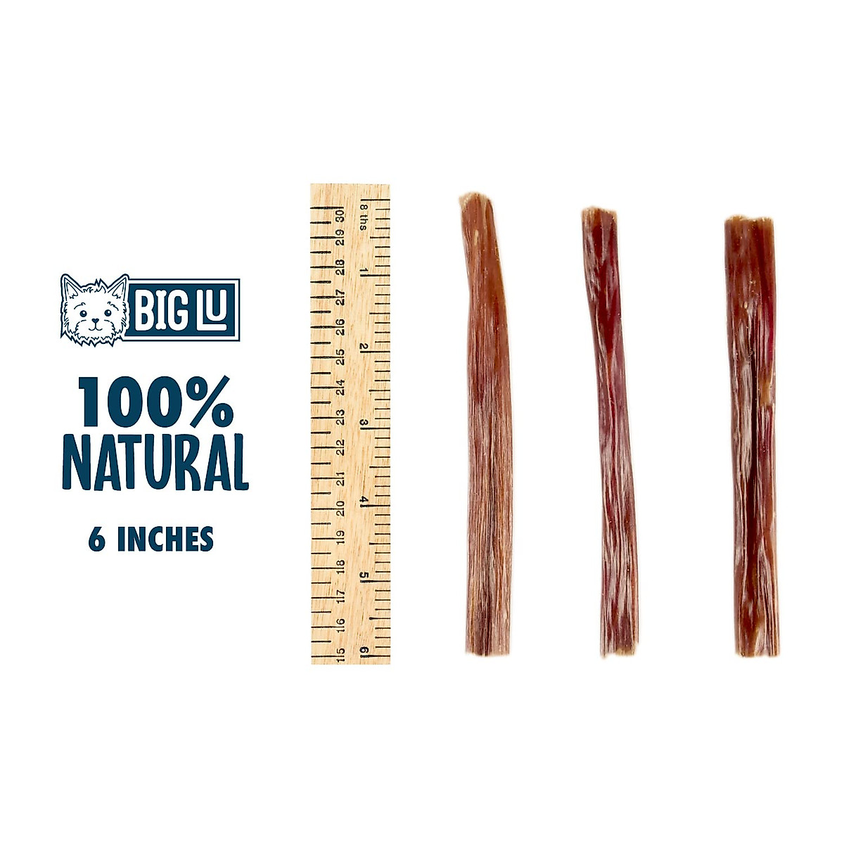 Big Lu - Jerky Gullet Stick Dog Chews, Premium 100% Beef, All-Natural Dog Treats, Rich in Glucosamine and Chondroitin for Joint Health, 6-Inch Sticks (12 Sticks)