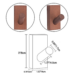 Biomoty Wood Wall Hooks, 4 Pack Adhesive Coat Hooks, Natural Wooden Hat Rack, Decorative Sticky Hooks Wall Mounted, Heavy Duty Wall Hangers for Hanging Purse (Black Walnut)