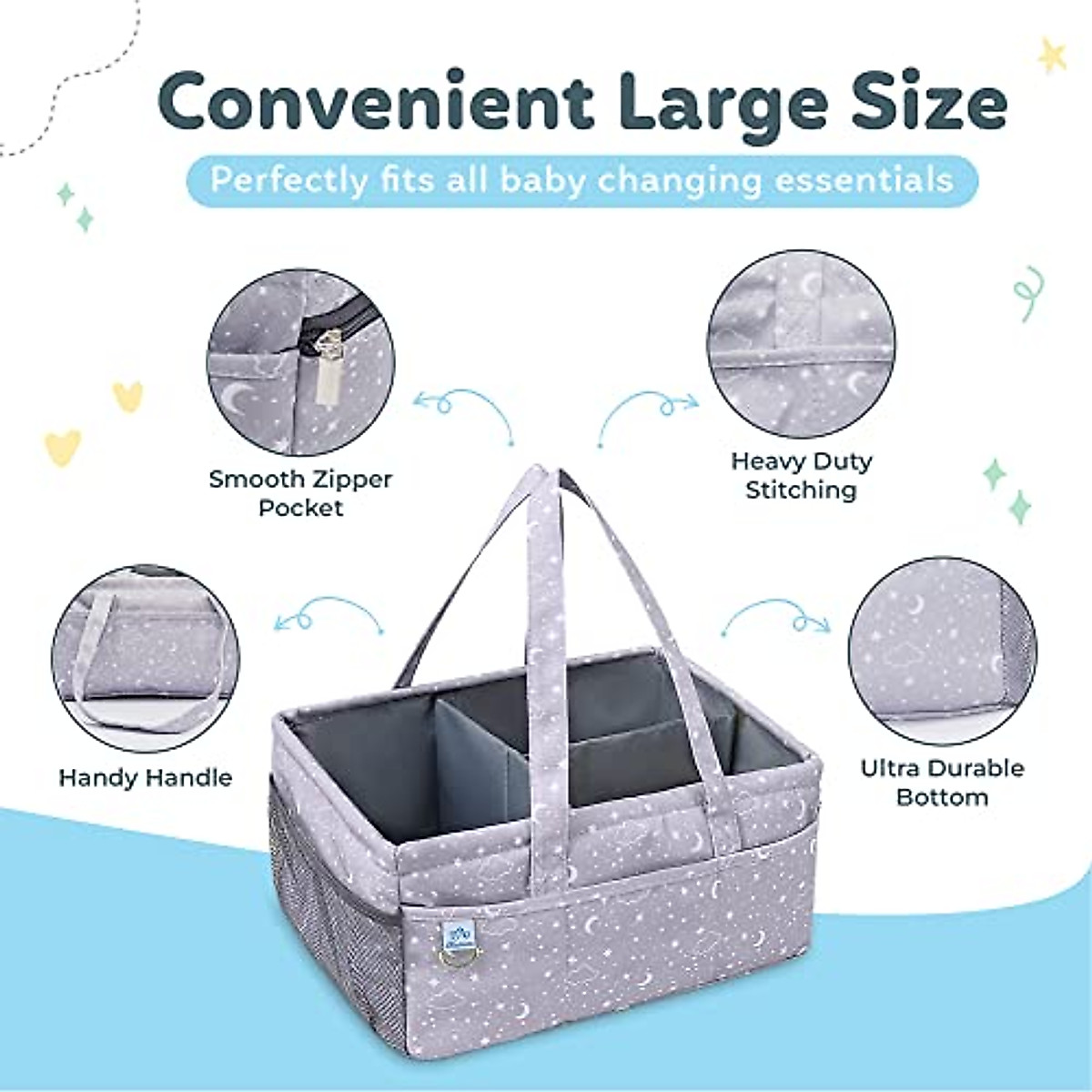 Large Baby Diaper Caddy Organizer with Nappy Changing Pad – Baby Caddy Diaper Organizer for Changing Table, Car Storage Diaper Holder – Baby Organizer Basket for Nursery Shower Gift Bag for Boy & Girl