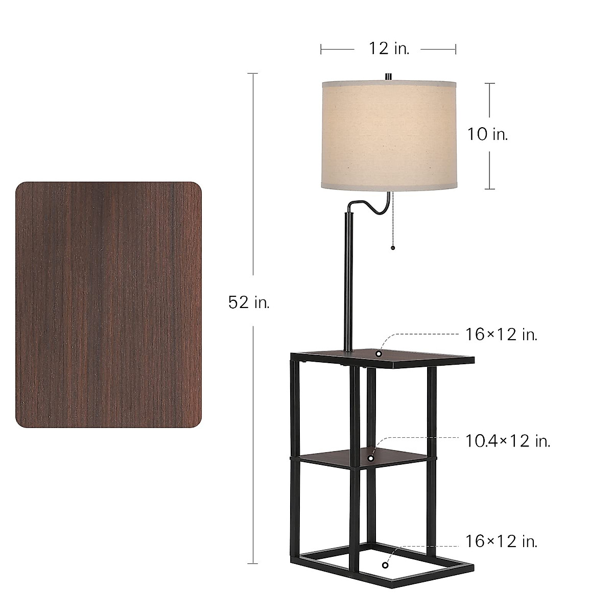 hykolity Floor Lamp W/ End Table and USB Charging Port, Modern Bedside Nightstand Lighting, Walnut Attached Side Table W/ Shelves for Living Room, Bedroom, Guest Room, Bulb Sold Separately