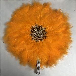 Veo's Fan African Feather Wedding Hand Fan Handmade Luxurious Fan for Wedding Decoration Rhinestones Feather Bride Hand Held Fan -Feather Fans for Wedding