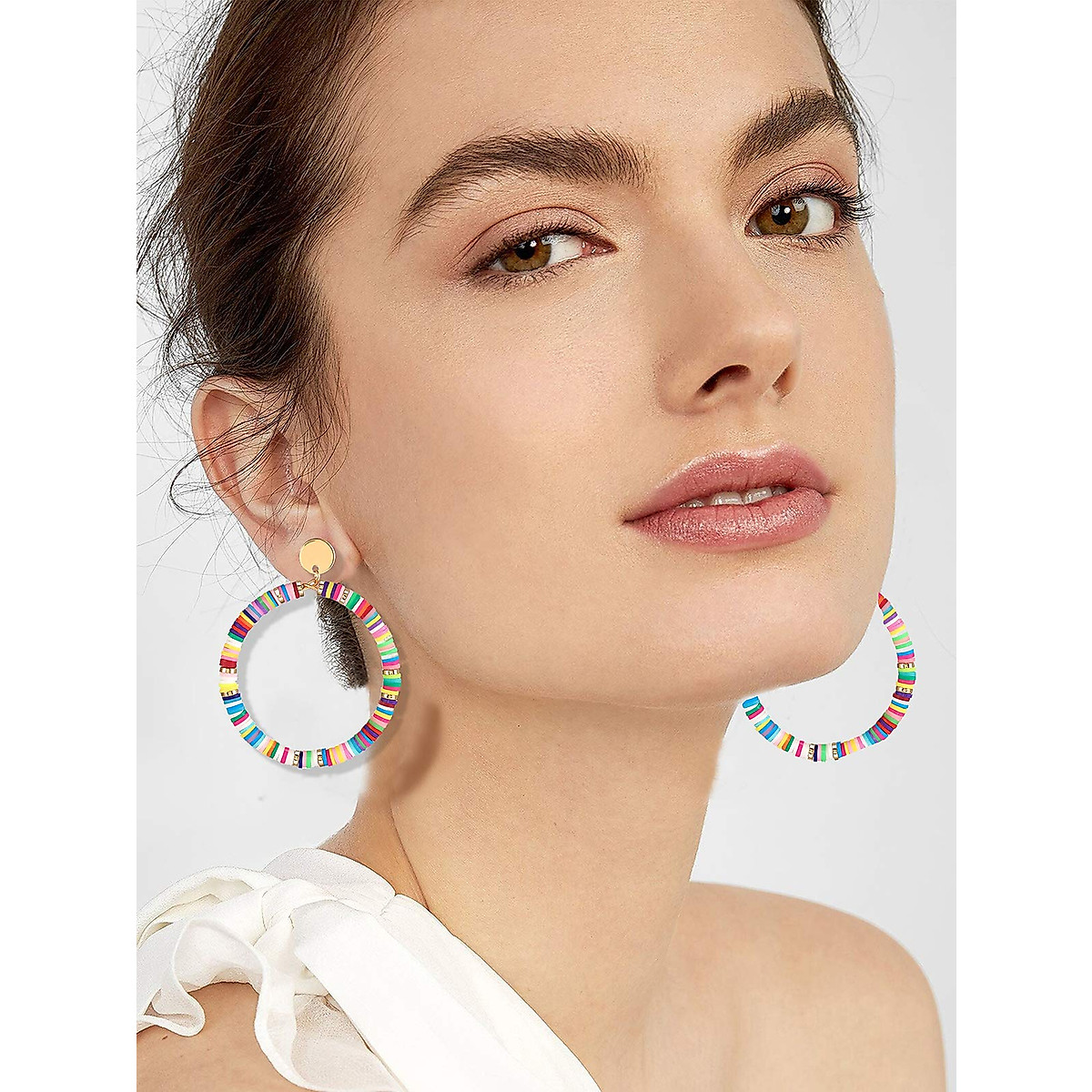 urfer Heishi Earrings Rainbow Colorful African Vinyl Disc Beaded Drop Dangle Stud Earrings Fun Summer Tribal Jewelry(colourful)