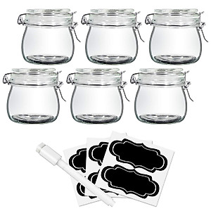 YEBODA 16oz Food Storage Canister Glass Jars with Clamp Airtight Lids and Silicone Gaskets for Multi-Purpose Kitchen Containers - Clear Round (6 Pack)