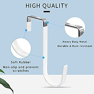FYY Over the Door Hooks, 4 Pack Door Hangers Hooks with Rubber Prevent Scratches Heavy Duty Organizer Hooks for Living Room, Bathroom, Bedroom, Kitchen Hanging Clothes, Towels, Hats, Coats, Bags White