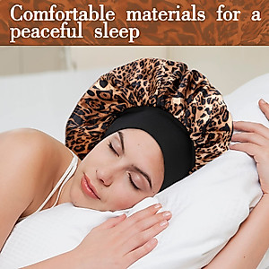 Xieklpwy 4 Pcs Large Satin Hair Bonnet for Sleeping, Wide Elastic Band Sleep Caps for Women, Adjustable Satin Cap for Sleeping, Night Sleeping Head Cover for Long Hair, Curly Hair