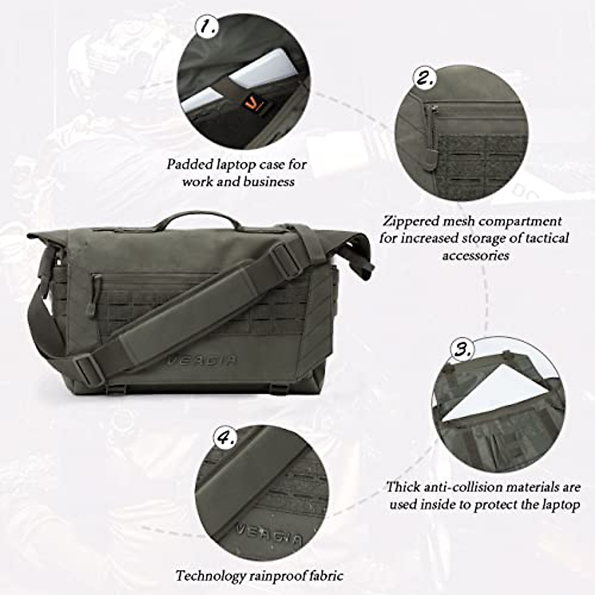 VEAGIA Messenger Bag For Men Laptop Bag Tactical Briefcase Canvas Crossbody Satchel Computer Shoulder Bags(17x12x5inch)