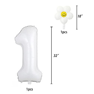 White Number 10 Daisy Balloons Set,10TH Birthday Party Decorations,32 Inch 10 Daisy Balloons, Daisy Foil Balloons for Party, Birthday, Baby Shower, Wedding Décor, Groovy Boho Daisy Party Supplies-10