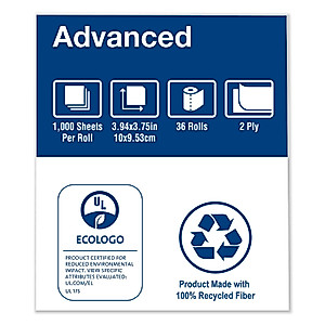 Tork High-Capacity Toilet Paper Roll White T26, Advanced, 2-Ply, 36 x 1000 sheets, 110292A