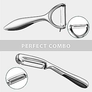 Vegetable Peelers for Kitchen - KITEXPERT Potato Peeler Set Includes A Y Peeler and An I Shape Apple Peeler, Good Grip Veggie Peeler with Non-slip Handle and Sharp Swivel Blades for Kitchen Food