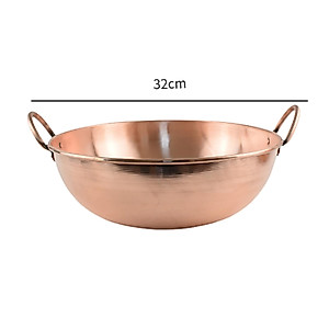 Fenteer Copper Cooking Pots with Double Handles, Handmade Copper Nonstick Everyday Fry Pan, Premium Copper Cookware for Induction Compatible, Multipurpose Wok for Home/Camping/Picnics/Parties, 32cm