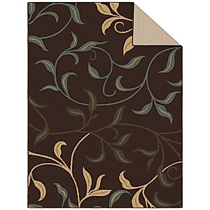 Machine Washable Leaves Design Non-Slip Rubberback 5x7 Traditional Area Rug for Living Room, Bedroom, Kitchen, 5' x 6'6", Brown