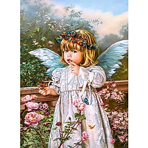 5D Diamond Painting Angel by Number Kits, Full Round Diamond Art Kits Adults Beginner Diamond Painting, Embroidery Rhinestone Cross Stitch Mosaic Paintings Arts Craft for Home Wall Decor 30X40cm