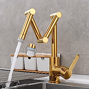 Copper Folding Kitchen Faucet Sink Sink Retractable hot and Cold Faucet Seated Universal Rotating Faucet, Black