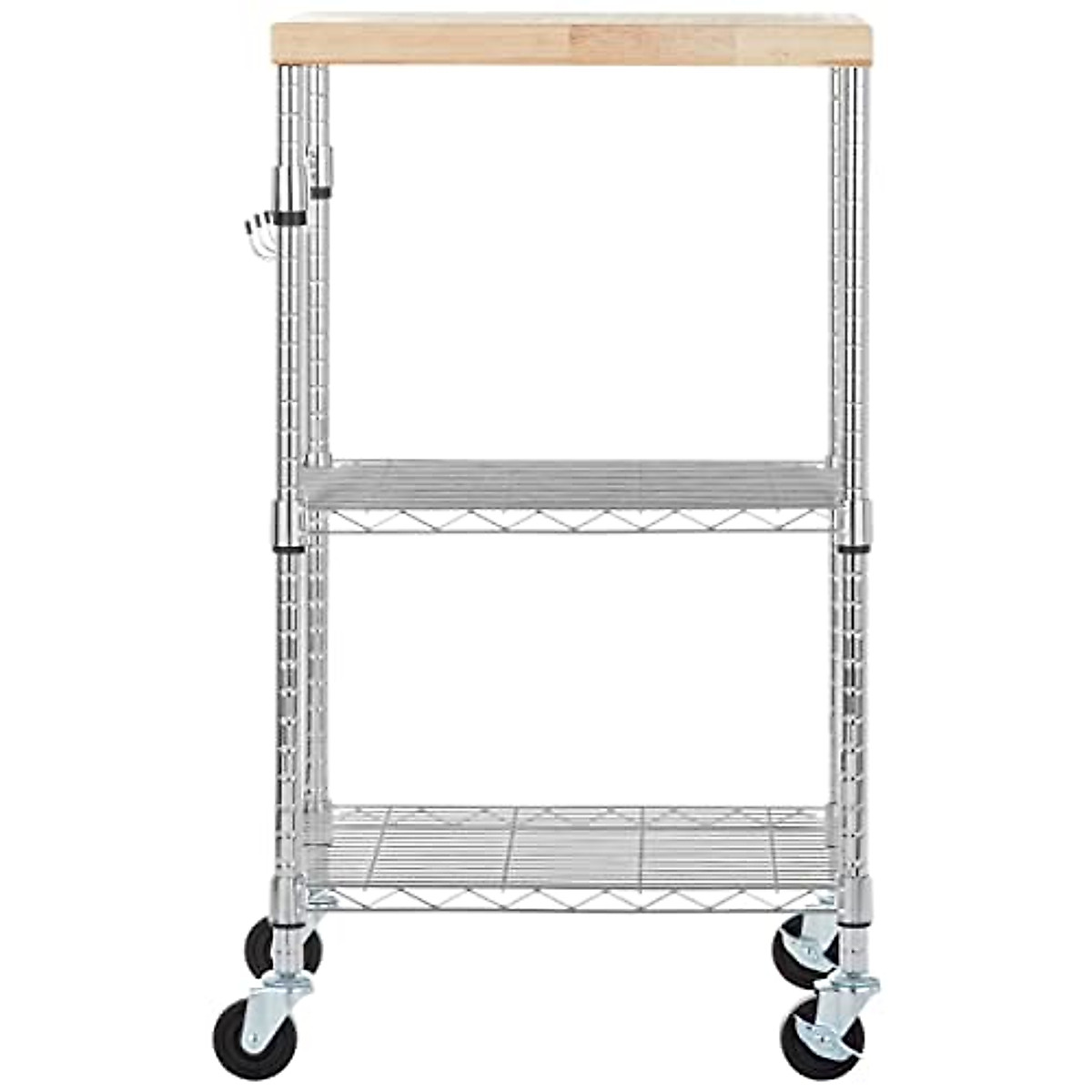 Amazon Basics Kitchen Storage Microwave Rack Cart on Caster Wheels with Adjustable Shelves, 175 Pound Capacity, 15 x 21 x 36.7 inches, Wood/Chrome