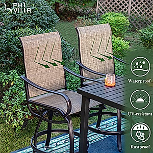 PHI VILLA Outdoor Patio Swivel Bar Stools Set of 2, Quick-Drying and Metal Frame Durable and Sturdy, Waterproof, Rustproof,UV-Resistant for Garden, Yard, Poolside