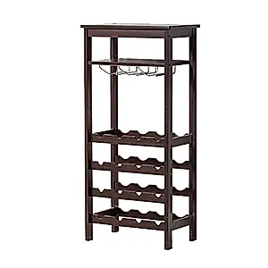 PIBM Stylish Simplicity Wine Rack Wine Rack Free Standing Wooden, Bamboo Material, Can Store 16 Bottles of Red Wine and 6 Goblets, Multi-Layer Storage Area, 47 * 29 * 99.5Cm, Wood Color, Brown, B