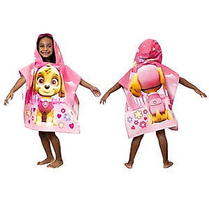 Franco Paw Patrol Girls Kids Beach/Pool/Bath/Camping Hooded Towel Poncho 24" X 22", Absorbent Cotton Cover up, (Official Licensed Paw Patrol Product)