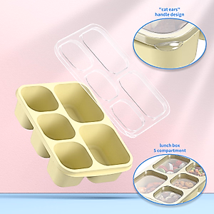 Bento Box Adult Lunch Box - 4 Pack, 5 - Compartment Meal Prep Container for Kids, Reusable Food Storage Snack Containers - Stackable for School, Work, and Travel (PP(Blue/Pink/Green/Yellow))