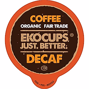 EKOCUPS Organic Swiss Water Decaf Medium Roast Coffee Pods, 30% More Coffee Per Cup, Fair Trade Decaffeinated Coffee for Keurig K Cup Machines, Recyclable Pods, 40 Count