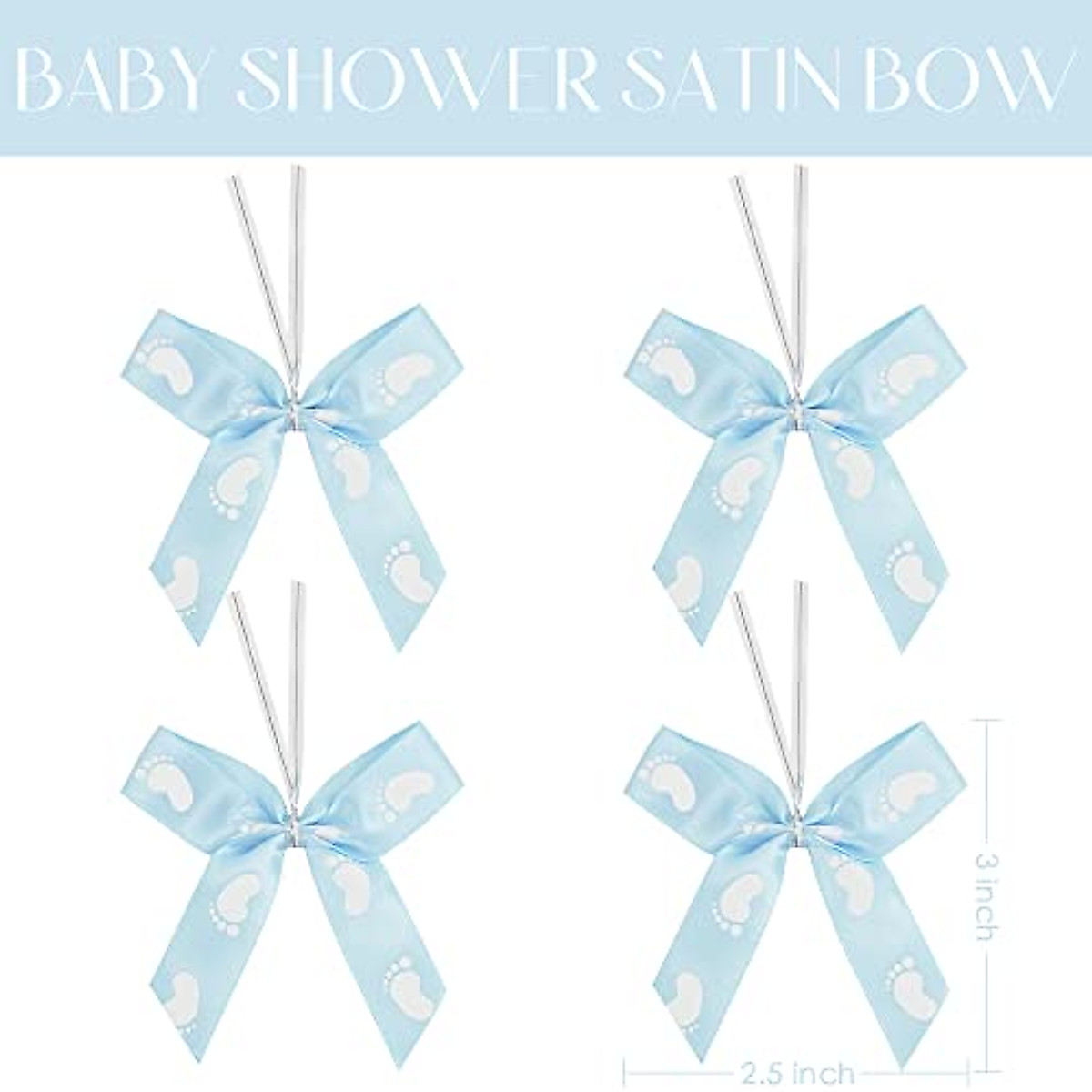 AIMUDI Baby Shower Ribbon Twist Tie Bows 2.5" Premade Blue Bows for Baby Shower Decorations for Boy Pre-Tied Baby Blue Bows for Treat Bags Ribbon for Gender Reveal Bows for Gift Wrapping - 50 Counts