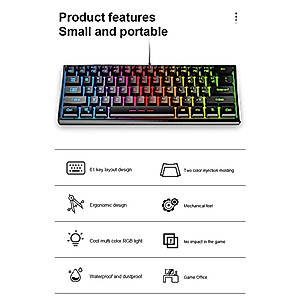 01 02 015 Mechanical Keyboard, Backlit Design USB Gaming Keyboard Adjustable Angle Ergonomics Design for Home Office for Gaming for Work