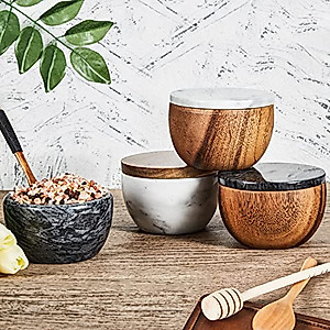 MarcZero Large Salt Box Spice Seasonings Keeper Pepper Container,Marble Base with Wooden Cover,Salt Cellar Big Capacity Elegant Design (White)