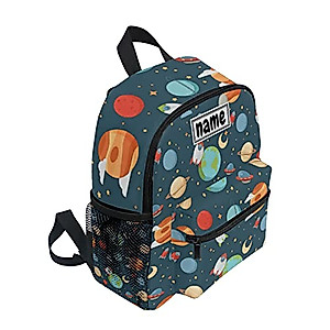 Glaphy Custom Kid's Name Backpack Cartoon Outer Space Rockets Toddler Backpack Personalized Name Preschool Bookbag for Boys Girls