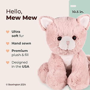 Bearington Mew Mew The Pink Kitty Stuffed Animal Plush, 10.5 Inch Stuffed Animal