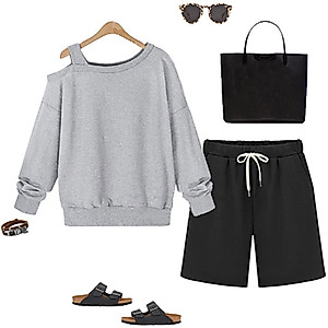 HOW'ON Women's Soft Knit Elastic Waist Jersey Casual Bermuda Shorts with Drawstring Grey XL