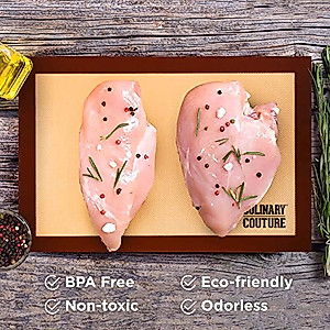 Culinary Couture Non-Stick Silicone Baking Mats Set of 3-2 Half Sheets and 1 Quarter Sheet - Reusable Baking Sheet and Macaron Mat - Silicone Baking Mat for Cookie Sheet