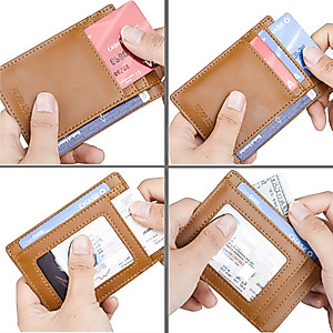 HYRISON Men and Women Slim Minimalist Front Pocket Leather Wallet Cards Holder RFID Blocking