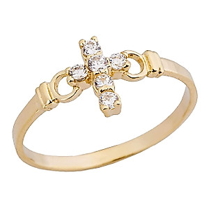 10k Yellow Gold Round Cubic Zirconia Buckle Style Cross Ring - Size 6