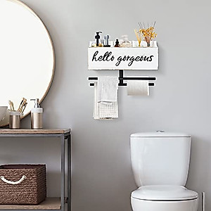 Farmhouse Bathroom Cup Holder,Hair Dryer Holder Wall Mounted, Hair Tools and Styling Organizer with Towel Bar,