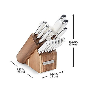 Sabatier 15-Piece Forged Triple Rivet Knife Block Set, High-Carbon Stainless Steel Kitchen Knives, Razor-Sharp Knife set with Acacia Wood Block, White Handles