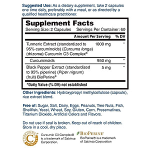 Nature's Lab Turmeric Curcumin C3 Complex 1000mg - Turmeric Extract 1000mg & BioPerine 5mg Standardized to 95%, Promotes Cardiovascular, Immune, Joint, Skin Health - 120 Capsules (60 Day Supply)