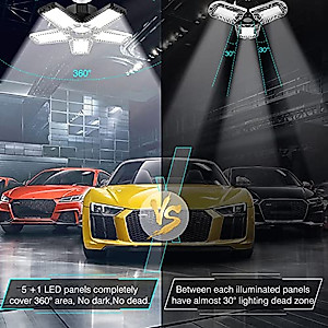 2 Pack LED Garage Lights, 160W 16500LM 6500K Deformable Garage Lights Ceiling LED Shop Lights for Garage with 5+1 Adjustable Panels for Garage Basement Workshop Support E26/E27 Screw Socket