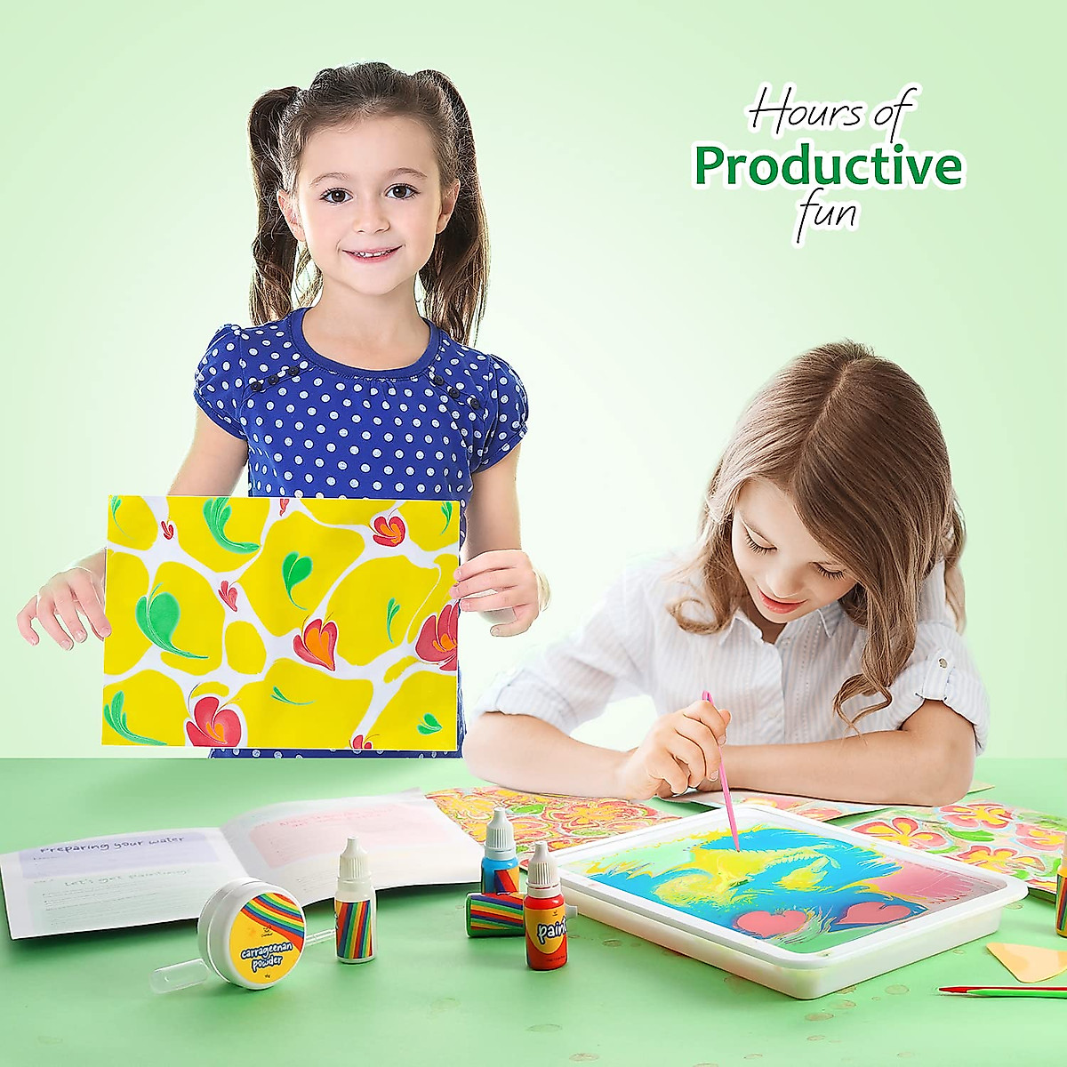 Marble Painting Kit - Kids Art, Water Marbling Paint Kit for Kids Ages 8-12 Girls & Boys, Fun Activity Water Marbling Paint Art Kit for Kids, 5 Paint Colors, Perfect Kids Gift for All Ages