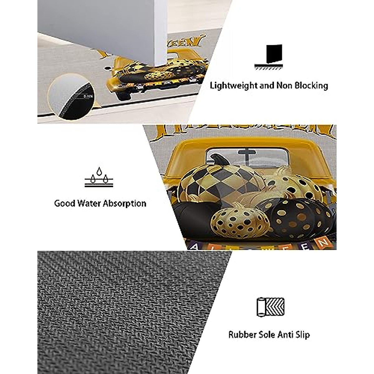 Super Absorbent Diatom Mud Mat Halloween Gold Polka Dot Pumpkin Truck Retro Quick-Drying Thin Bath Mat Non-Slip Bathtub Mat Anti-Skid Rubber Bathroom Shower Mat 16x24in
