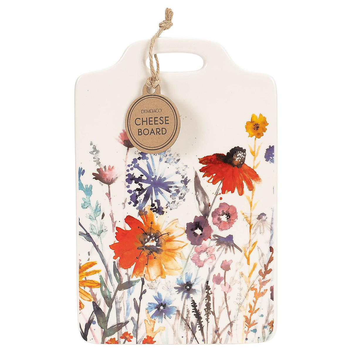 Meadow Flowers Orange and Cream 10 x 6.5 Ceramic Stoneware Cheese Cutting Board