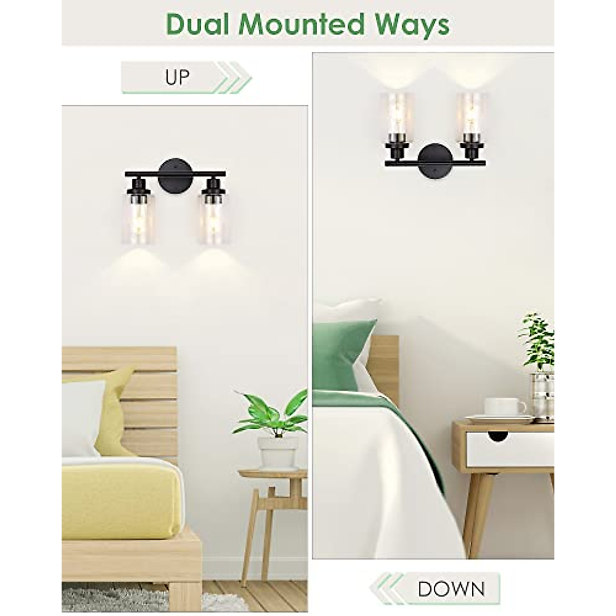 Bathroom Vanity Light,2 Light Black Bathroom Light Fixtures,Vanity Lights for Bathroom,Modern Wall Sconces with Clear Glass Shade,Bathroom Lamp,for Bathroom Vanity Bedroom Farmhouse Living Room