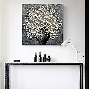 Epicler art White Flower Oil Painting Modern Abstract Art Oil Painting Home Bedroom, Dining Room, Living Room, Office Wall Decoration (20x20 inches)