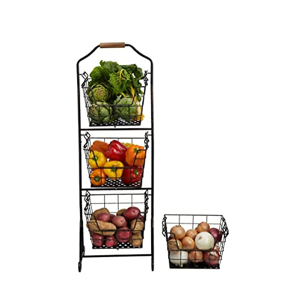 Gourmet Basics by Mikasa Ferme 4-Tier Metal Floor Standing Fruit/Home Storage Market Basket, Antique Black