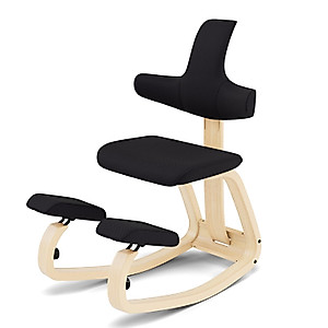 Varier ThatSit Balans Adjustable Ergonomic Kneeling Chair with Backrest (Black Revive Fabric with Natural Base)